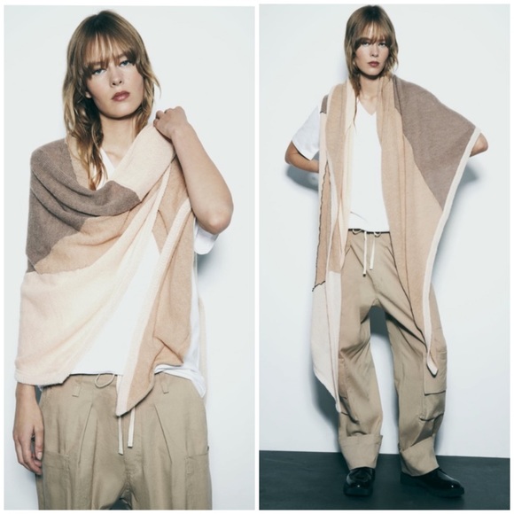 Zara | Jackets & Coats | Zara Knit Cape Scarf Triangular Neutral | Poshmark
